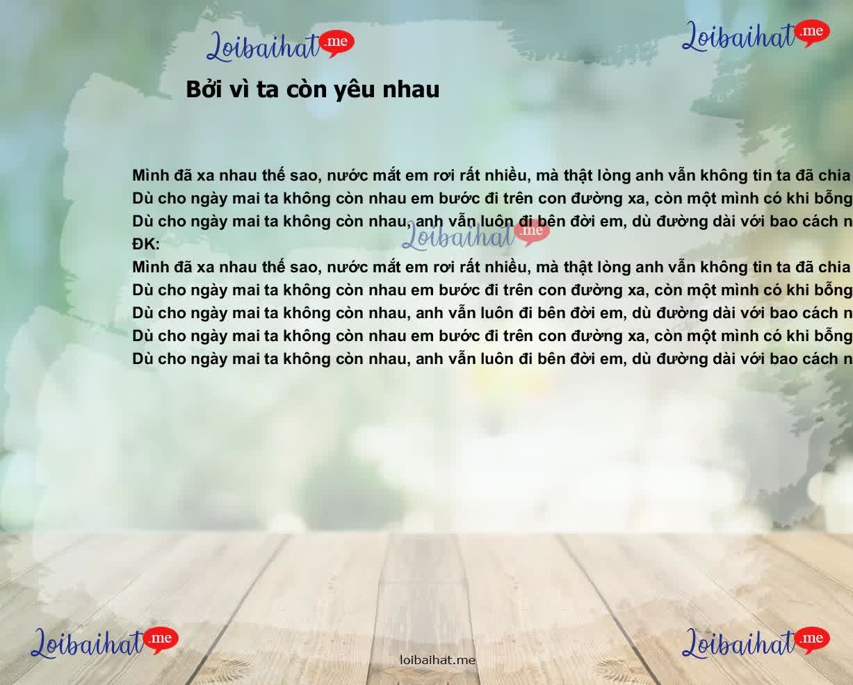 Lời bài hát Bởi vì ta còn yêu nhau