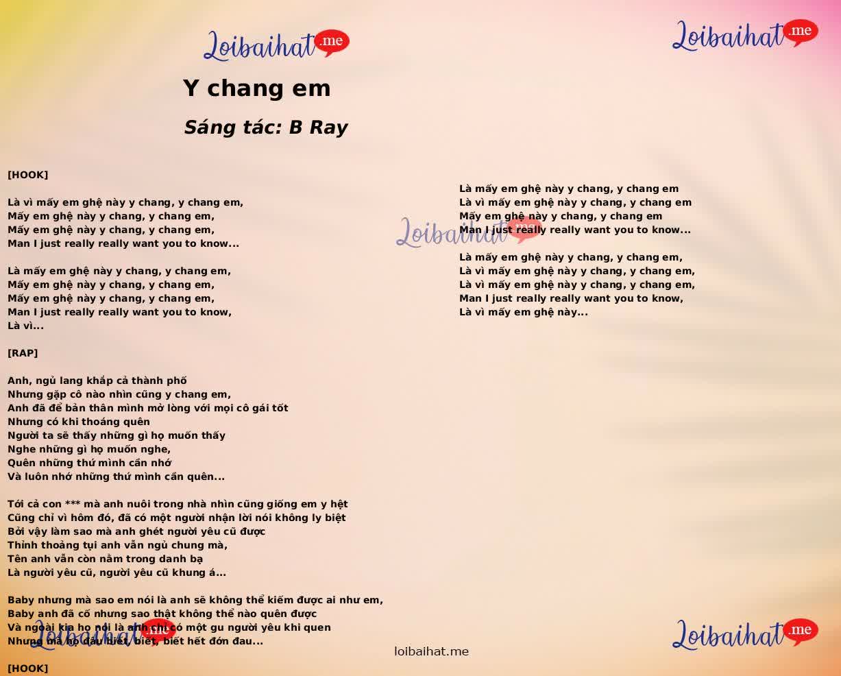 Lời bài hát Y chang em